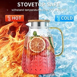 68 Ounce Glass Pitcher with Bamboo Lid | Stove Safe Pitcher Iced Tea Spout Water Carafe,Beverage Pitcher for Homemade Juice and Iced Tea (2000ML)