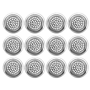 Large Universal Stainless Steel Drain Food Stopper for Kitchen Sink Flat Tub Protector - Pack of 12 - Best Metal Screen Bathtub Hair Strainer for Bathroom Sink