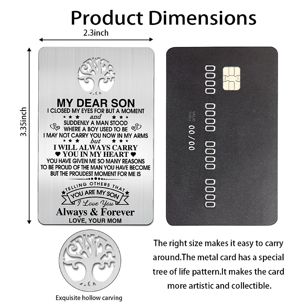 Mhfpl To My Son I Love You Wallet Card, Engraved Metal Wallet Insert Card Love Notes from Mom, Gifts for Son with Inspirational Quote, Graduation Birthday coming of age Wedding Christmas Gifts