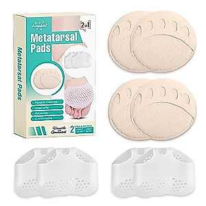 Metatarsal Pads for Women and Men - AMODOST Ball of Foot Cushions Shoe Pads for High Heels - Soft Gel and Silk Reusable Forefoot Heel Pads Feet Pain Relief - 4 Pairs