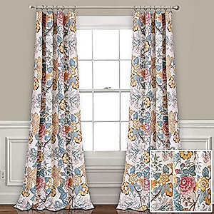 Lush Decor Sydney Curtains | Floral Garden Room Darkening Window Set for Living, Dining, Bedroom x 52”, Blue and Yellow, 108" L Panel Pair, Blue & Yellow