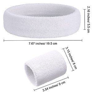 Bememo 6 Pcs Neon Sports Sweatbands Set Paris Sports Competitions Sweatbands 2 Headband 4 Wristbands Breathable Terry Cloth Athletic Bands for Basketball Tennis Costumes Cosplay(White)