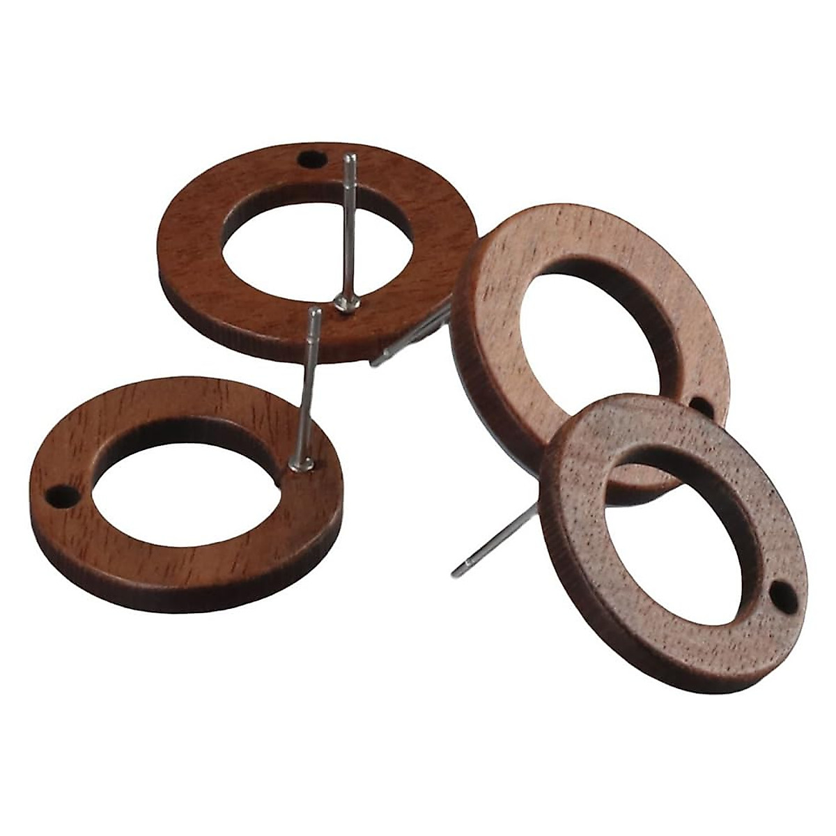 HomeSoGood 20Pcs Wood Earrings Ring Shaped Wooden Earring Posts Stud with Loop for Women DIY Jewelry Making Supplies