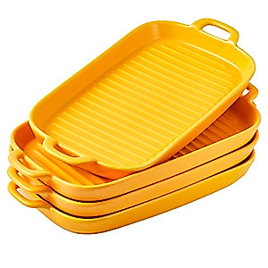 Bruntmor 8.5" X 7" Black Porcelain Set of 4 Serving Platters. Amazing lasagna pan with handle, Matte Glaze Baking Dish Dinner Plates, Oven Safe Serving Dishes for Christmas, Square