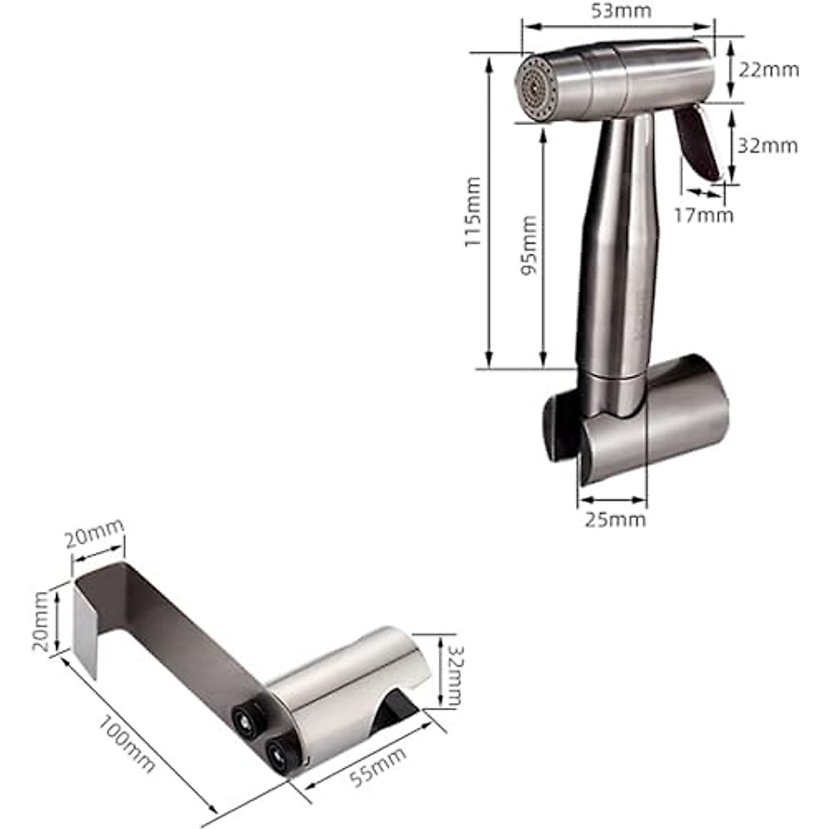 Toilet Shower Kit 2 Functions Supercharge Handheld Bidet Sprayer 304 Stainless Steel Hand Shower Brushed Bidet Toilet Sprayer Suitable for Bathroom