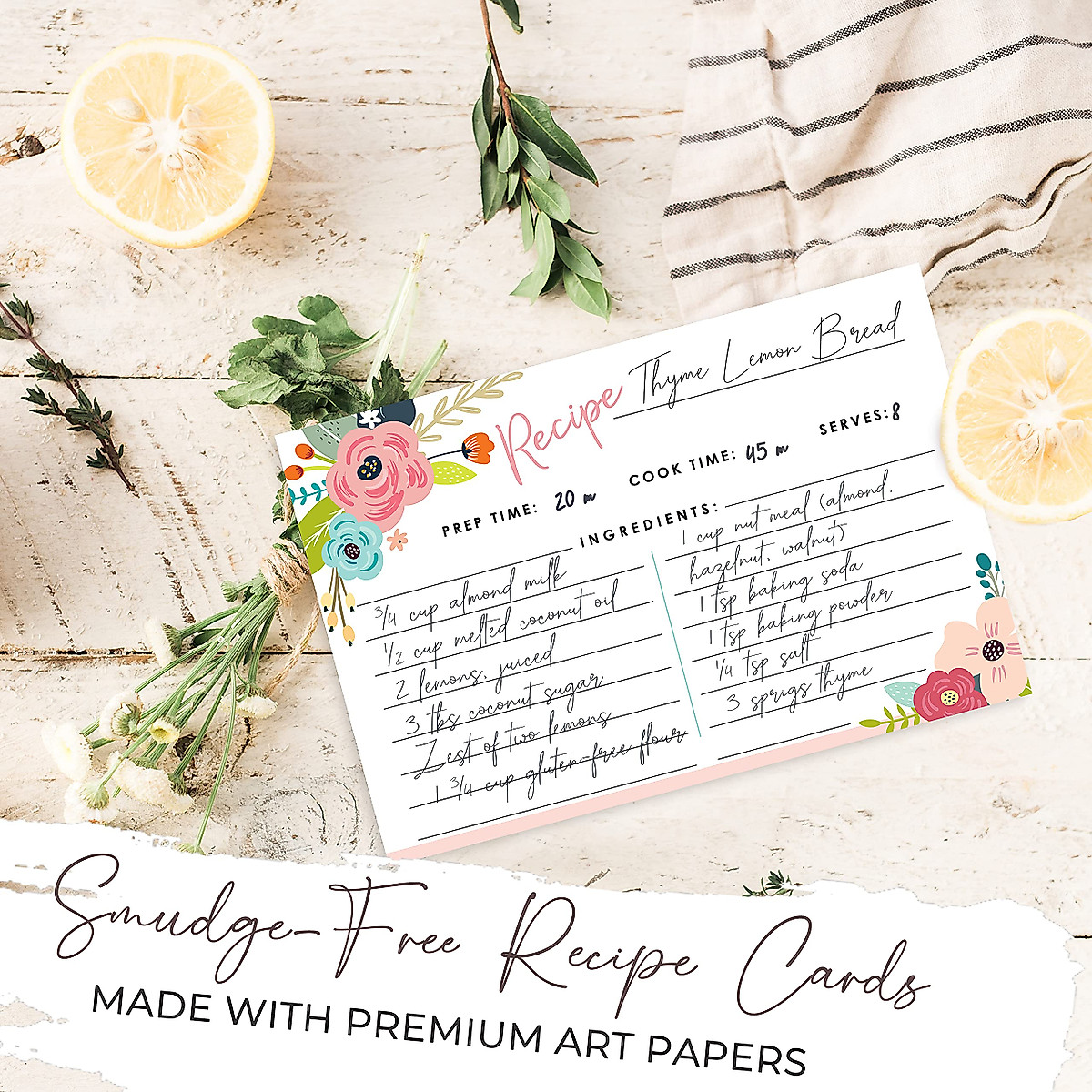 Set of 50 Premium Recipe Cards 4x6 Double Sided, Kitchen Recipe Card Set, Plenty of Blank Writing Space, Matte Non-Smudge thick Paper Cards for Weddings, Bridal Showers Baby Showers Housewarming Gifts