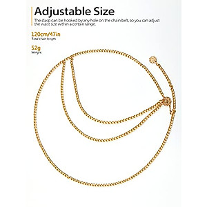 FIORETTO Chain Belt for Women Metal Waist Belts Fashion Multilayer Chain Belts for Dress Sun Gold Length 47in