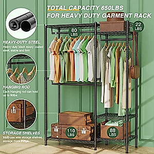 LEHOM G3 Garment Closet Rack Heavy Duty Freestanding Portable Wire Clothing Rack with Shelves, Adjustable, DIY Hanging Wardrobe Clothes Racks for Bedroom