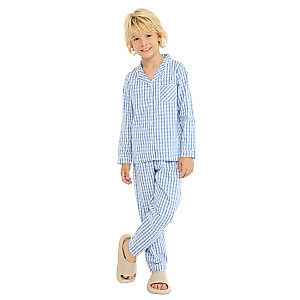 Mud Kingdom Baby Pajamas for Girls Boys Kids Clothes Sets Button Down Lattice 100% Cotton Sleepwear Pink 2T