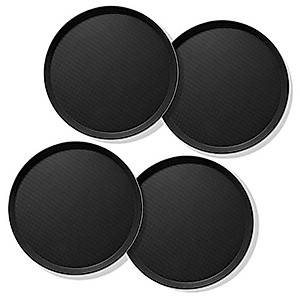Jubilee (Set of 4) 14" Round Restaurant Serving Trays, Black - NSF Certified Non-Slip Food Service Tray