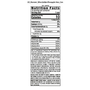 Monster Energy Ultra Golden Pineapple, Sugar Free Energy Drink, 16 Ounce (Pack of 15)