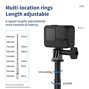 TELESIN G2 Long Selfie Stick Invisible - 2.7M 106" Waterproof Carbon Fiber Extension Pole for GoPro Max Hero 13 12 11 10 9 8 7 6 5 Insta360 X3 X4 Go3 Ace Pro DJI Action 3 4 5 Osmo Pocket 3 Accessory