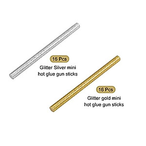 MECCANIXITY Mini Hot Glue Gun Sticks 32pcs 4-inch x 0.27-inch Glitter Silver/Glitter Gold for DIY Craft Making