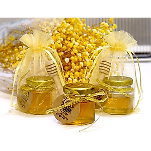 Ahhute 20 Pack Mini Glass Honey Jars with Dipper - Perfect for Baby Showers and Wedding Favors - Gold Lid, Bee Pendants, Ribbons - Includes Gift Bags