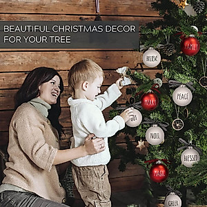 Christmas Tree Ornaments with Buffalo Plaid Bows - Set of 9 Shatterproof Balls Ornaments Xmas Tree Decorations with Blessed Words, Holiday Balls Rustic Farmhouse Decor for Christmas Party