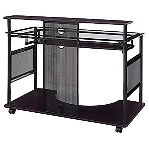 OSP Home Furnishings Vision Glass Multi-Media Home Office Rolling Desk, Black