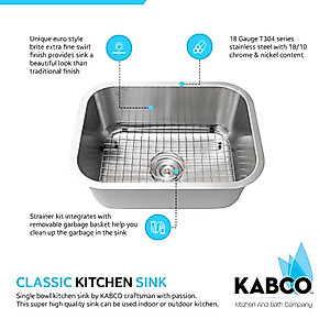 KABCO 23 Inch Single Bowl Stainless Steel Classic Kitchen Bar Sink, Rust, Sound and Heatproof Swirl Finish Stainless Steel Deep Sink with Kitchen Sink Strainer, Bottom Sink Grid and a Rolling Up Grid