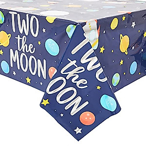 BLUE PANDA 3 Pack Two The Moon Tablecloth for 2nd Birthday Party, Table Cover Party Decorations (54 x 108 in)