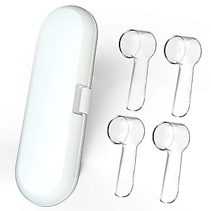 Electric Toothbrush Travel Case for Oral-B Toothbrushes - 4 Pcs Toothbrush Head Covers Compatible with Oral B Electric Toothbrush Heads (White)