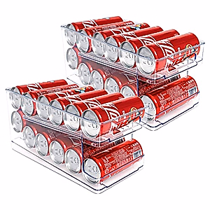 Mano Set of 2 Rolling Soda Can Organizer for Refrigerator, Clear Drink Dispenser for Pop Beer Soda Seltzer Beverage Can Holder, Plastic Fridge Organizer Bins Pantry Storage Rack