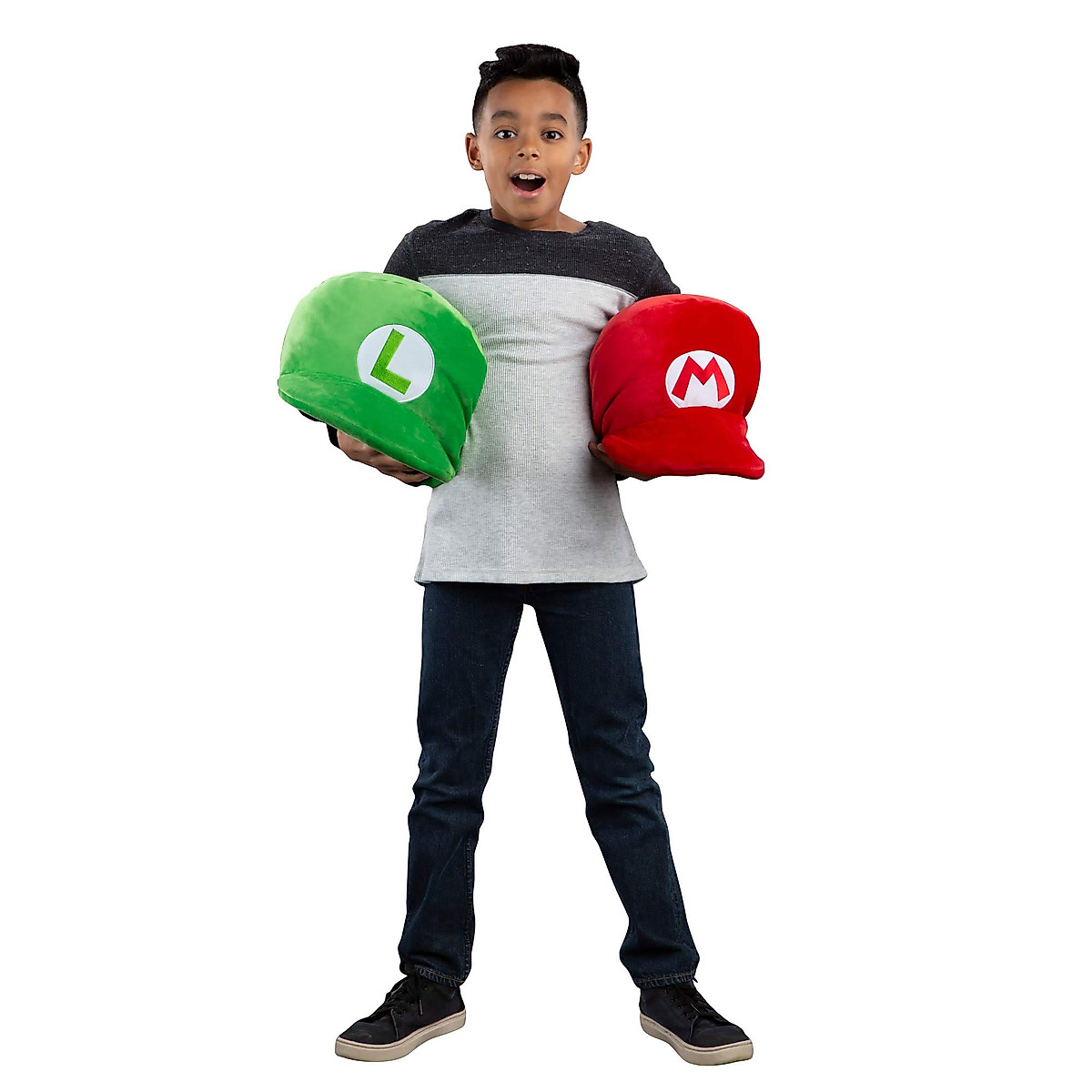 Club Mocchi Mocchi Mario Kart Plushies - Luigi Hat Plushie - Squishy Mario Toys - Collectible Mario Figures and Cute Stuffed Animals - Holiday Gifts and Stocking Stuffers for Kids - 15 Inch