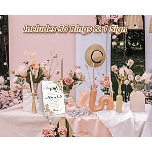 Pampas Grass Boho Bridal Shower Theme Decorations,Put A Ring On It Game,Don't Say Bride Games,Wedding Shower,Engagement Party Games(1 Sign And 50 Plastic Diamond Rings)-8