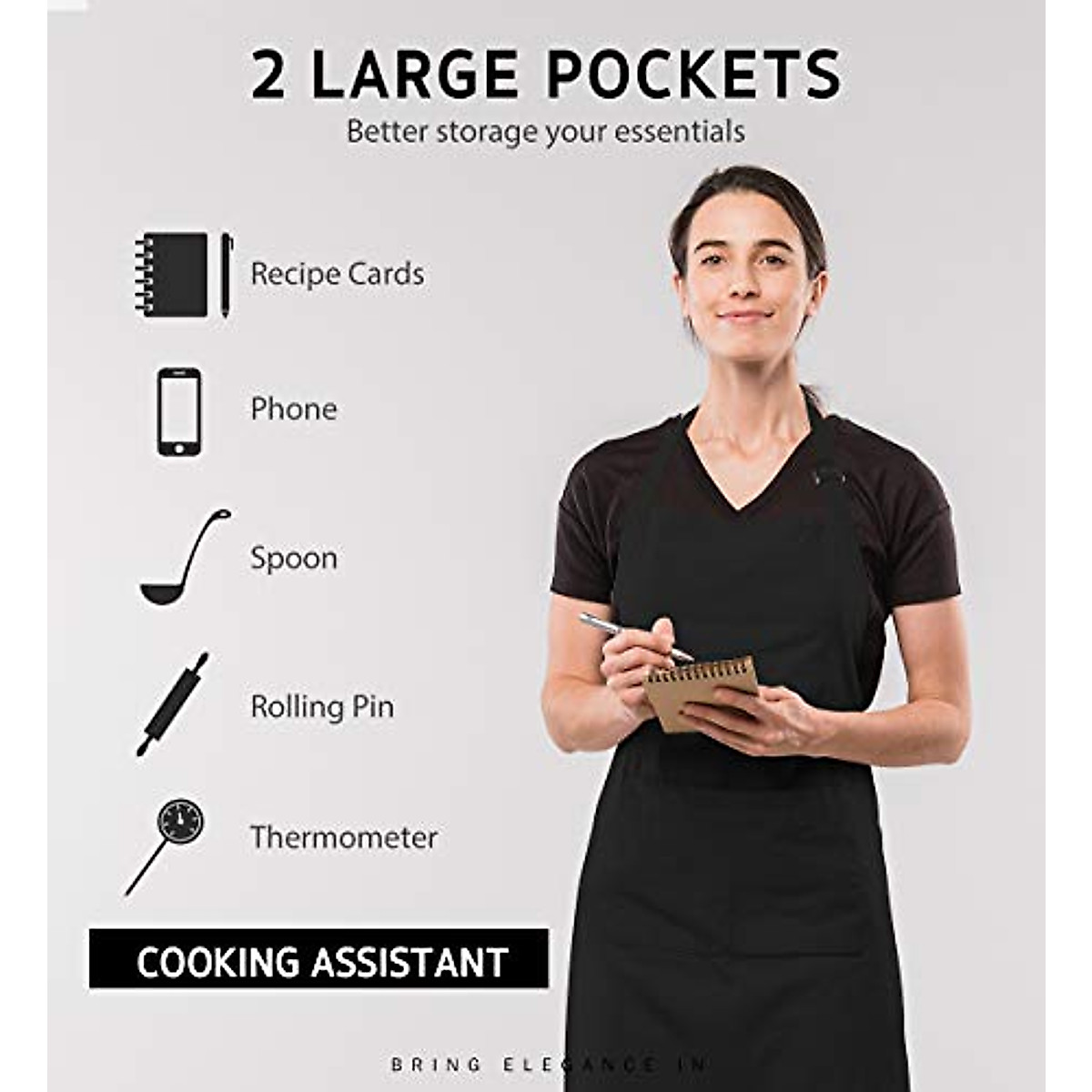Syntus 4 Pack Adjustable Bib Apron Waterdrop Resistant with 2 Pockets Cooking Kitchen Aprons for Women Men Chef, Black