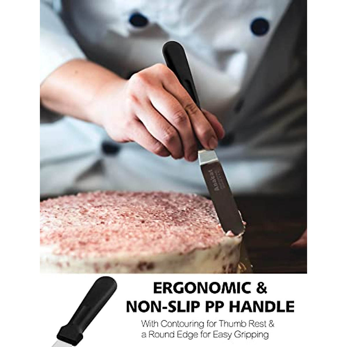 Anaeat Icing Spatulas, Set of 3 Professional Cake Angled Offset Spatula with 6", 8", 10" Stainless Steel Blades - Thickened Frosting Knife with Plastic Handle for Cake Decorating, Pastry & Baking