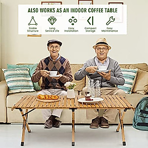 COSTWAY Folding Picnic Table, Portable 4ft Roll Up Camping Table with Storage Bag, for 4-6 People, Low Height Foldable Bamboo Bench Table, for Indoor & Outdoor Party, BBQ and Hiking(Natural)