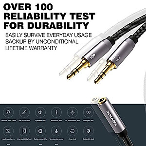Headset Splitter Cable, DUKABEL Gold-Plated & Strong Braided Y Splitter Audio Cable Separate Microphone Headphone Port Gaming Headset Splitter PC Earphone Adapter VoIP Phone -TopSeries (12inch / 30cm)