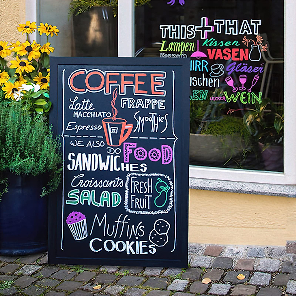 Liquid Chalk Markers Pens - 12 Colors Washable & Wet Erase Neon Chalk Makers for Blackboard, Chalkboard Signs, Glass Window, Graduation Celebration School Kids Art - Erasable Window Markers for Cars