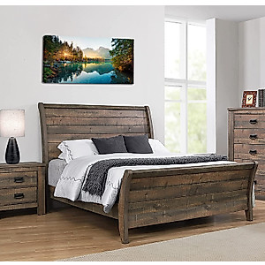 Autumn Lake Large Stretched Canvas Wall Art For Living Room Bedroom Home Decoration, Mordern Morning Sunrise View Print Picture Painting Decor Giclee Artwork, Gallery Wrapped Gift, Inner Frame 20x40