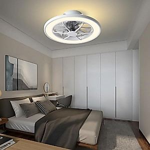 ocioc Low Profile Ceiling Fans with Lights,18 in Smart Ceiling Fans with Alexa/Google Assistant/App Control Color Changing LED-RGB Back Ambient Light for Bedroom