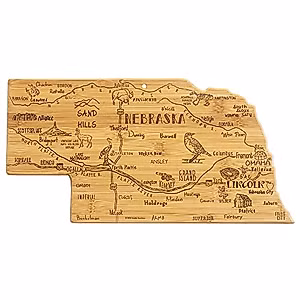 Totally Bamboo Destination Nebraska State Shaped Serving and Cutting Board, Includes Hang Tie for Wall Display