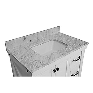 Tuscany 36-inch Bathroom Vanity (Carrara/White): Includes White Cabinet with Authentic Italian Carrara Marble Countertop and White Ceramic Sink