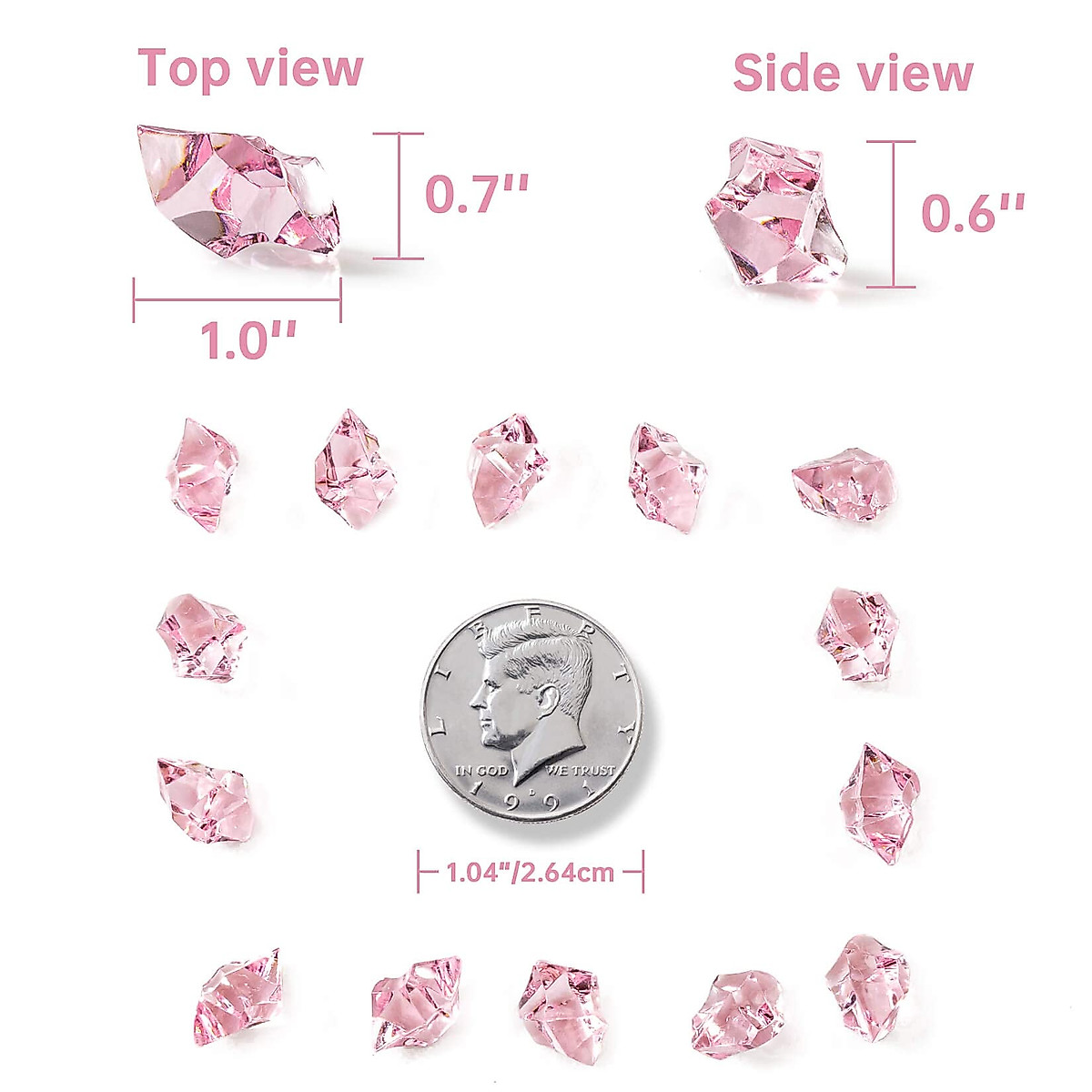 Sukh 13OZ Acrylic Ice Rocks - Small Diamond Crystal Clear Gem Stone Jewels as Plastic Clear Ice Cube Faux Rocks for Pebbles for Vase Filler & Iridescent Home Decorations & Table Centerpiece (Pink)