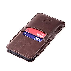 Dockem Provincial Wallet Sleeve for iPhone 14, 14 Pro, 13, 13 Pro, 12, 12 Pro, iPhone 11 & XR (6.1"): Slim Vintage PU Leather Cover with 2 Card Holder Slots: Professional Executive Pouch Case [Brown]