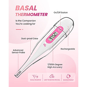 femometer Digital Basal Thermometer, Accurate Baby Thermometer for Fever, 1/100th Degree High-Precision Oral Thermometer for Pregnancy & Natural Family Plan Pink