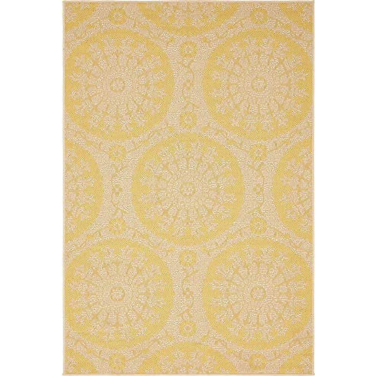 Unique Loom Outdoor Botanical Collection Area Rug - Medallion (4' 1" x 6' 1" Rectangle, Yellow/ Beige)