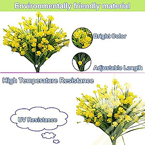 Lesix 8Pcs Artificial Flowers Outdoor UV Resistant Plants, Faux Plastic Greenery Shrubs Plants Indoor Outside Hanging Planter Kitchen Home Wedding Office Garden Decor Yellow