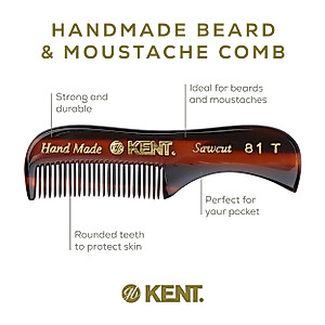 Kent Set of Combs - 81T Beard and Mustache Comb, FOT Pocket Comb, and PF22 Hair Brush - Best Beard and Mustache Grooming Kit, Travel and Home Beard Care Kit