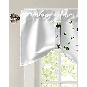 Tie Up Valance Curtain for Kitchen Windows, Happy St Patricks Day Clover Dwarf Gold White Window Curtain Valance with Adjustable Strap Window Treatment for Cafe Bathroom, 60"x18", 1 Pane