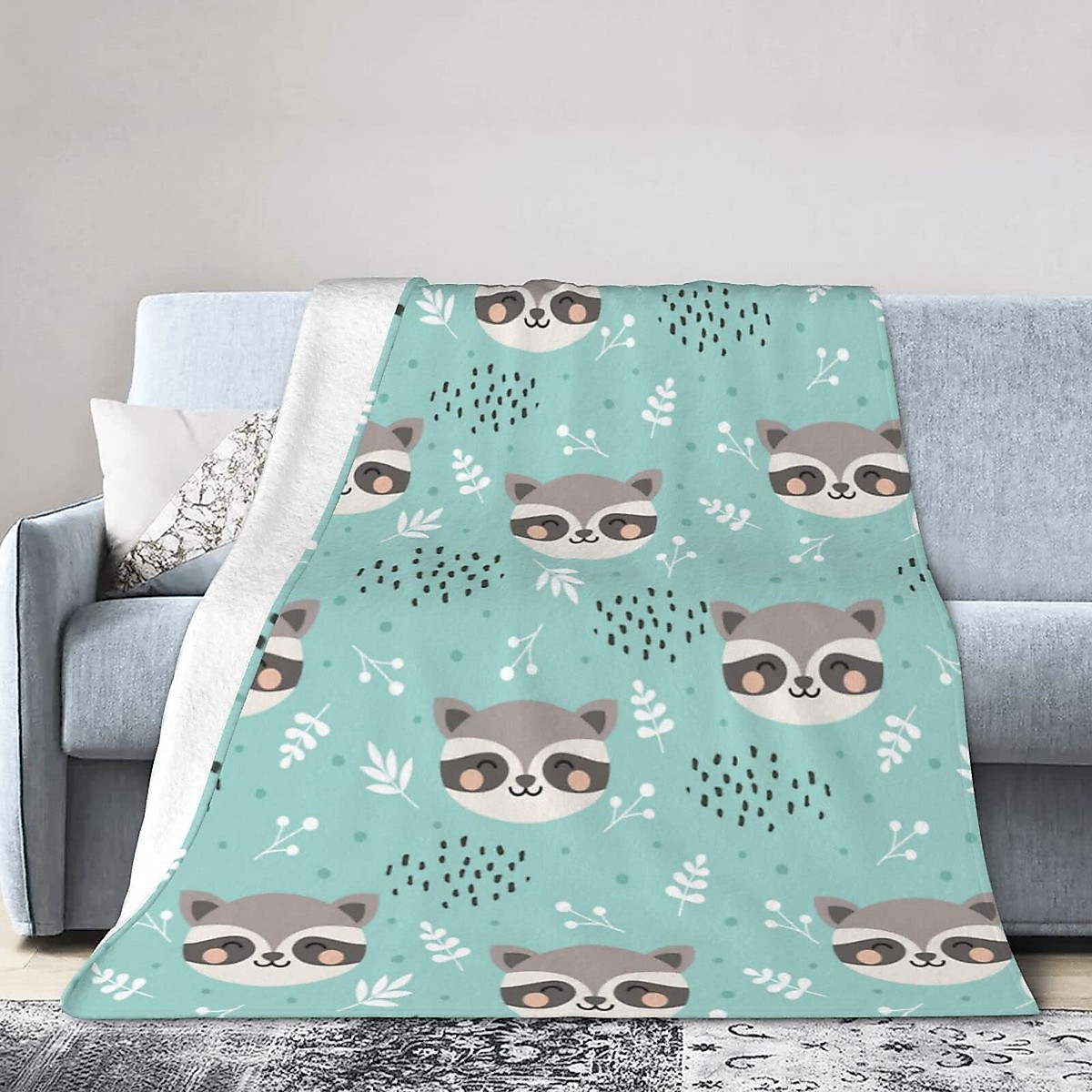 Raccoon Blanket, Super Soft Warm Bedding Cute Cartoon Throw Blankets for Couch Bedroom Bed Sofa Office, All Season Cozy Flannel Plush Blanket Gifts for Girls Boys Teens Adults, 60"X50"