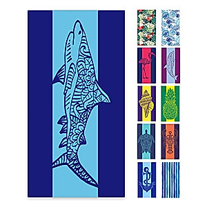 cabanana Sand Free Beach Towel - Large Oversized Beach Towel Sandproof 70x35 Big Microfiber Quick Dry Pool Towel, Thin Lightweight Compact for Travel Swimming Bath Yoga for Adults Women Men (Shark)