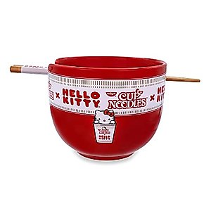 Sanrio Hello Kitty x Nissin Cup Noodles Red Ceramic Ramen Bowl and Chopstick Set