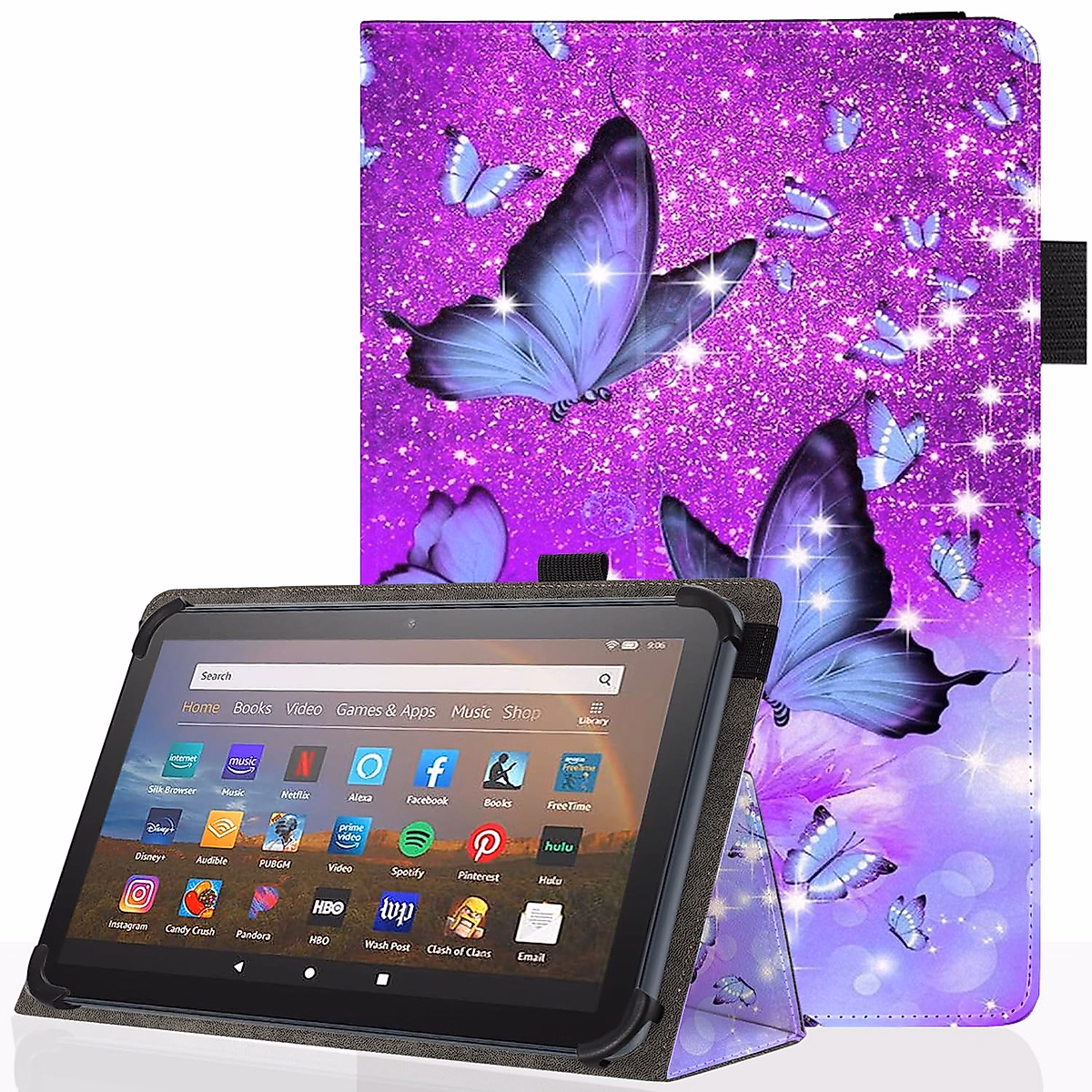 Pudiceva Universal 10 10.1 Inch Android Tablet Case,Slim Folding Stand Cover for All 9"-10.5" Touchscreen Tablet Case with Stylus Pen Holder,Butterfly 01