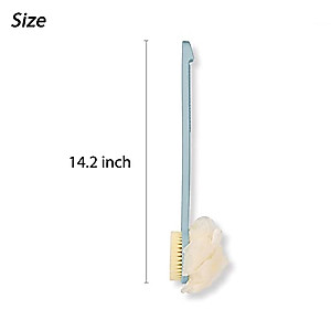 IMAVO Shower Body Brush,Dual-Sided Bath Brush with Bristles and Loofah,Long Handle Back Scrubber for Shower,Anti Slip Back Washer for Skin Exfoliating,Suitable for Wet or Dry Brushing(Blue)