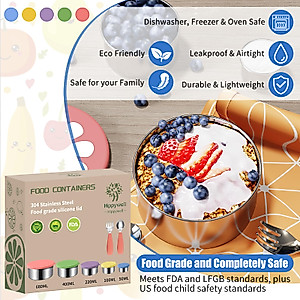 Hippywell Stainless Steel Food Containers with Silicone Lids, Leakproof Metal Lunch Box Set for Kids, Snack Boxes for Travel, 5Pcs Stainless Steel Containers, 1.7OZ up 23OZ