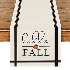 Artoid Mode Hello Fall Pumpkin Table Runner, Seasonal Harvest Vintage Thanksgiving Kitchen Dining Table Decoration for Indoor Outdoor Home Party Decor 13 x 72 Inch
