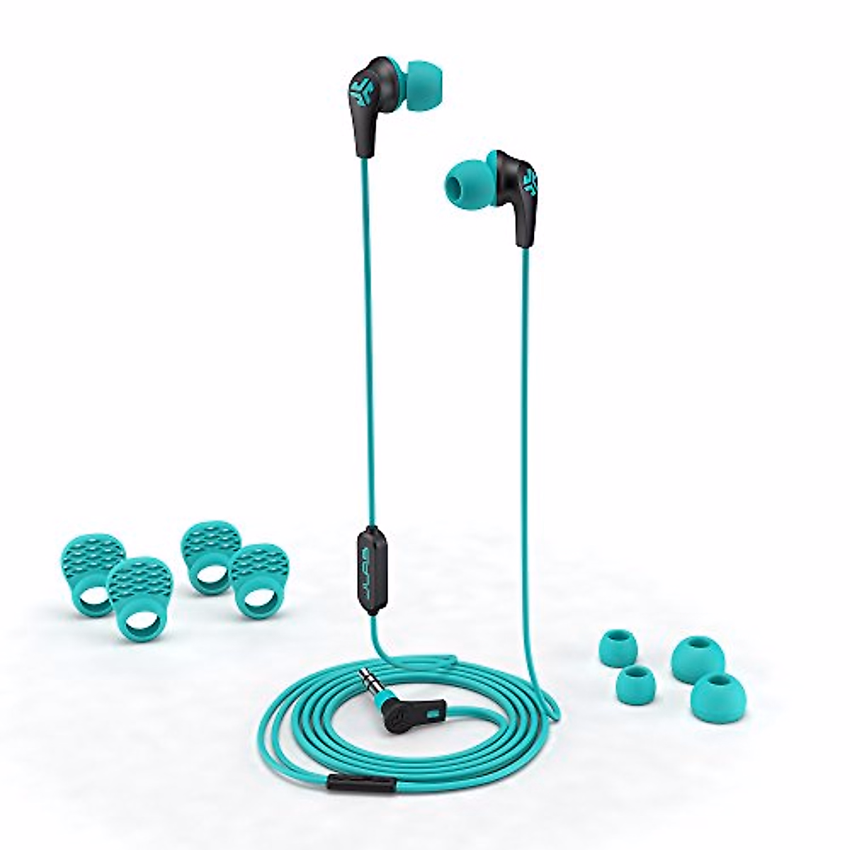 JLab JBuds Pro Signature Earbuds, Titanium 10mm Drivers, Music Controls, Universal Mic, Custom Fit with Cush Fins, Teal